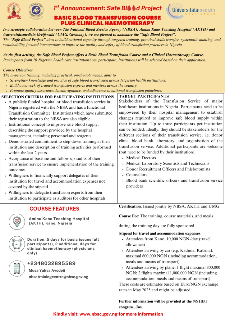 Safe Blood Project – National Blood Service Agency