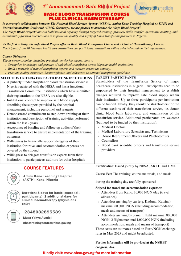 Safe Blood Project – National Blood Service Agency