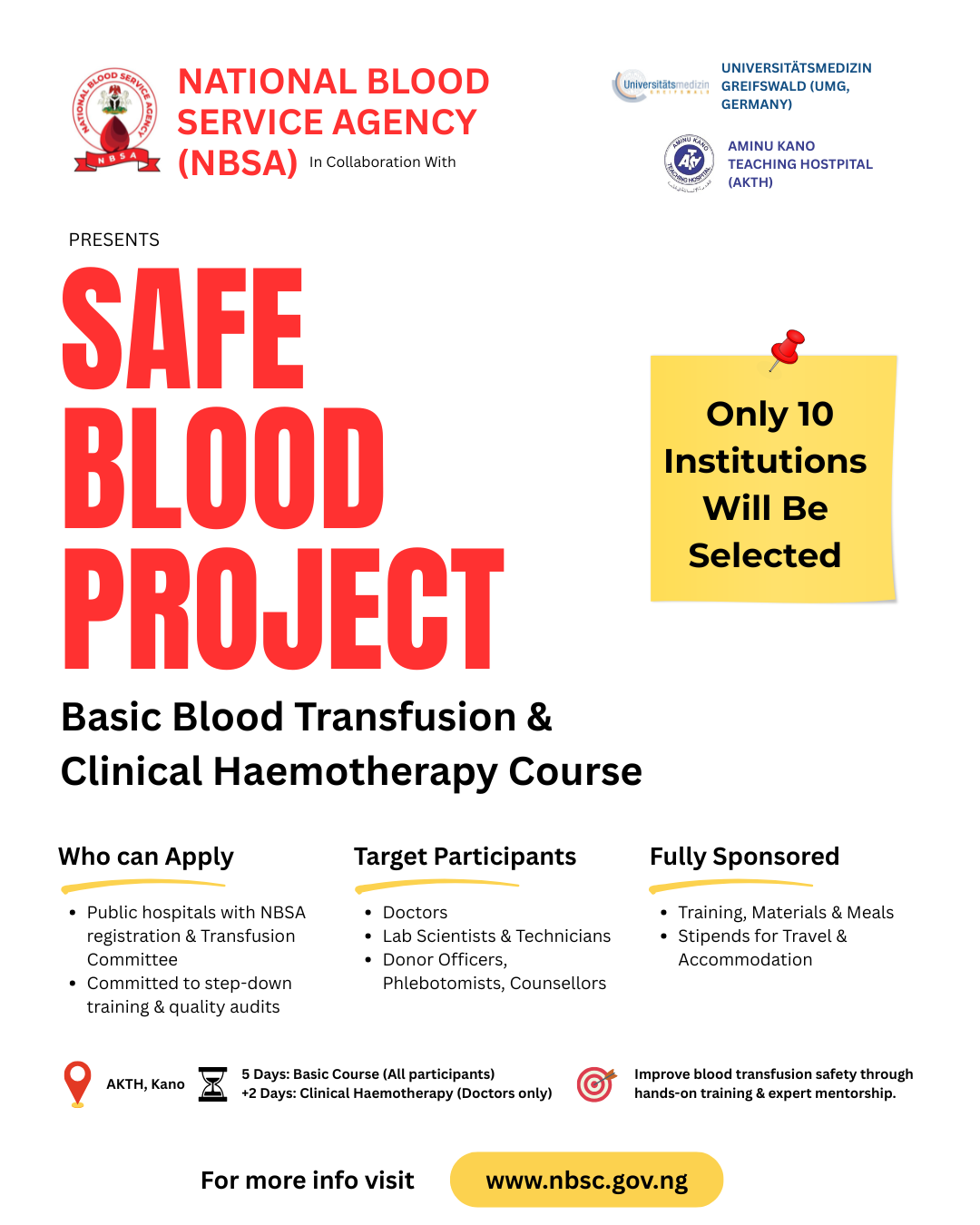 Announcement: Safe Blood Project – National Blood Service Agency
